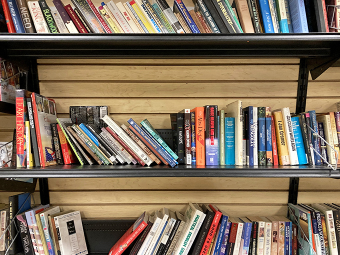 Books upon books, each spine a doorway to another world. Literature's retirement community where classics mingle with beach reads.
