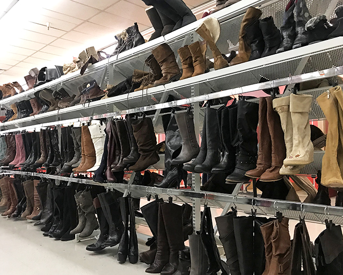 Boot boulevard stretches as far as the eye can see. Like a leather fashion show frozen in time, waiting for the right feet to strut them home.