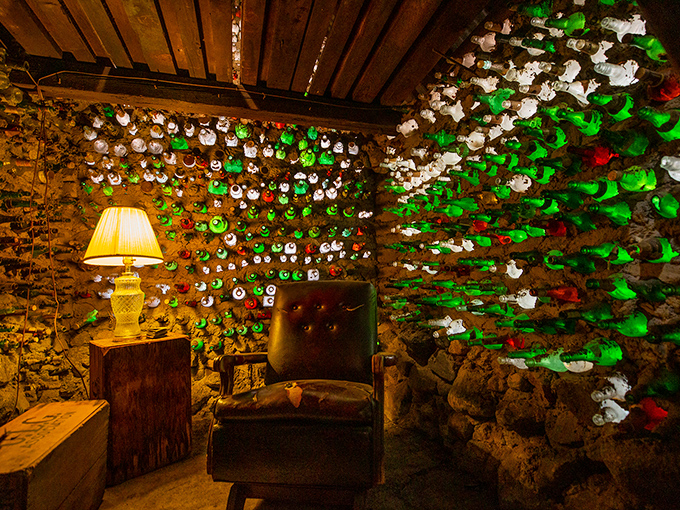 Recycled bottles become stunning architectural elements, proving one person's trash truly becomes another's treasure.