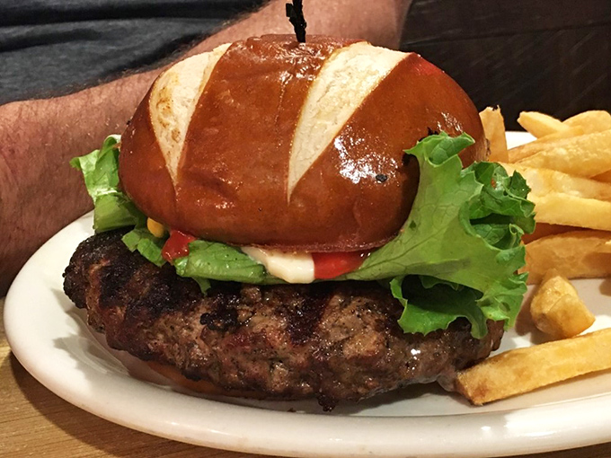 A burger that doesn't need gimmicks &ndash; just a pretzel bun, fresh toppings, and beef that actually tastes like beef. Revolutionary concept, isn't it?