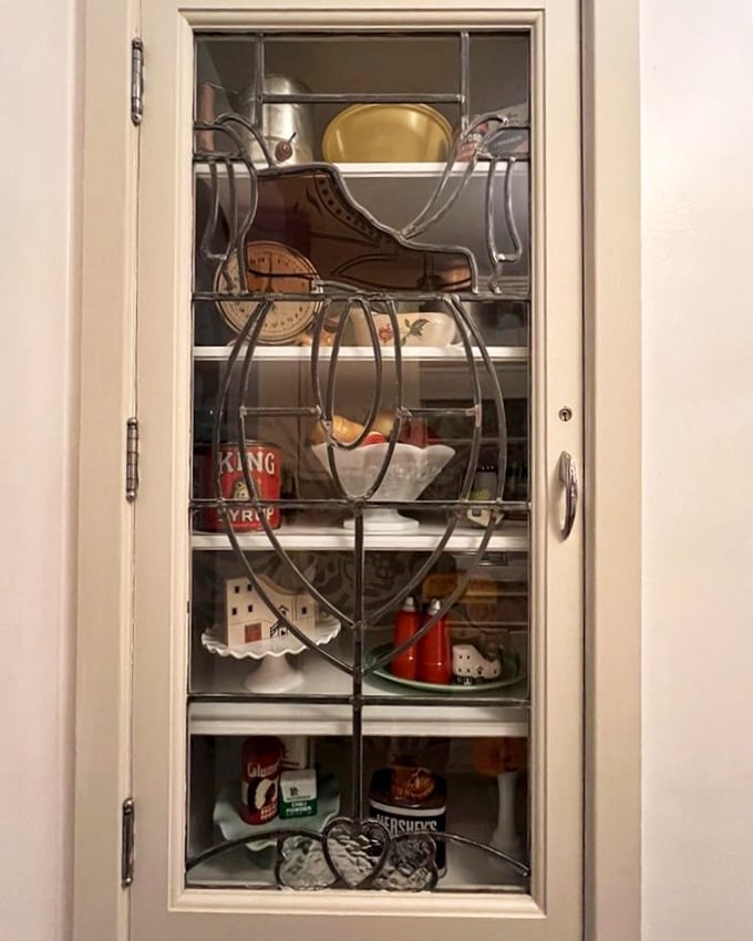 A display case filled with shoe-themed treasures, because when you commit to a theme, you really commit.