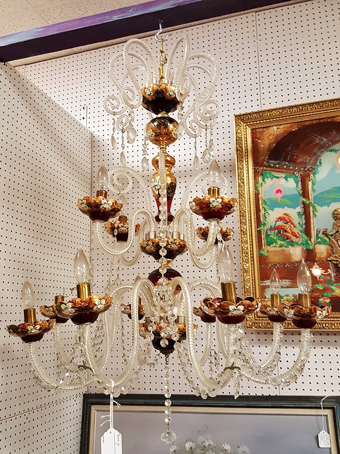 This chandelier has likely illuminated more interesting conversations than most therapists have heard in their entire careers.