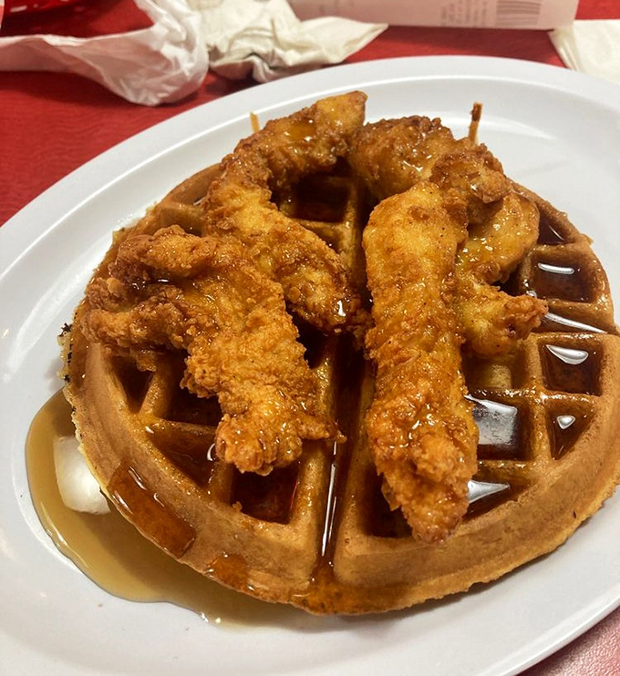 Chicken and waffles: the breakfast equivalent of a power couple, bringing together sweet and savory in perfect harmony.