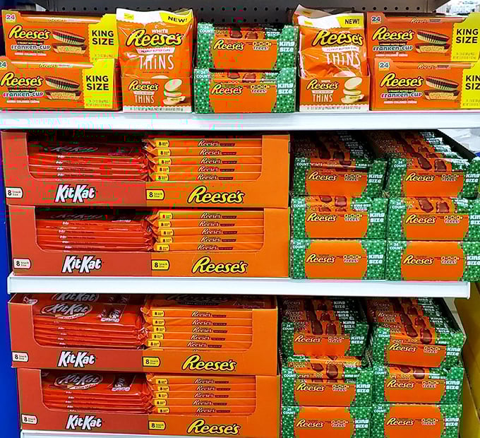 The chocolate aisle: where diet resolutions go to die and impulse control meets its match. Reese's and Kit Kats at these prices? Resistance is futile.
