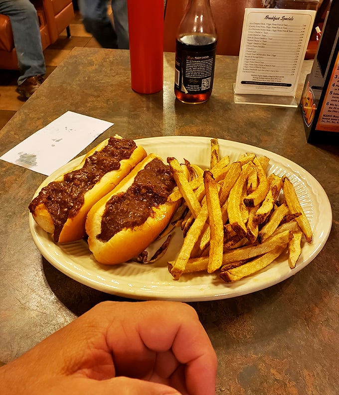 Two classic Coney dogs with fries &ndash; the simple pleasure that's converted more food snobs into comfort food believers than any fancy tasting menu.