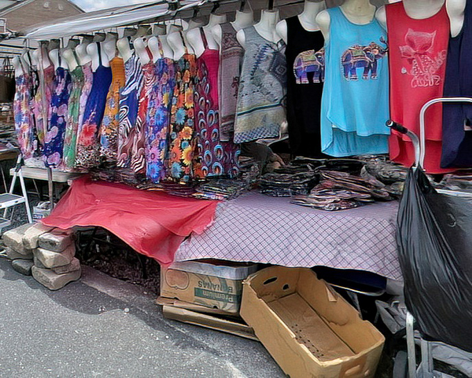 Vibrant summer dresses flutter in the breeze like exotic butterflies, each one promising to transform its future owner's wardrobe.