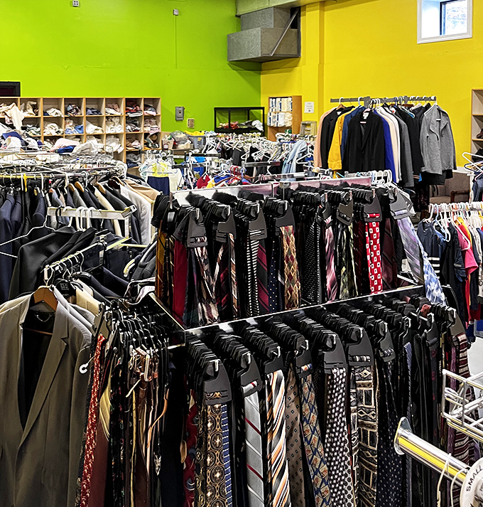 Racks upon racks of fashion finds, where polyester meets potential and vintage becomes victorious.