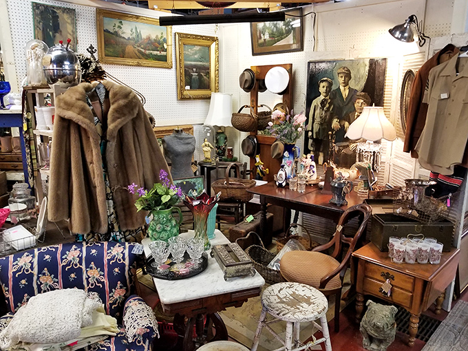 This booth is what happens when "everything but the kitchen sink" becomes a decorating philosophy &ndash; and somehow, it works beautifully.