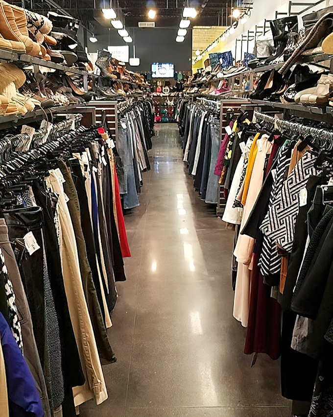 The promised land of organized clothing racks. No archaeological digging required to find your size here.