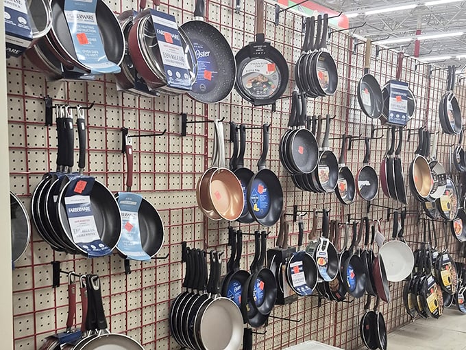 Professional cookware displays hang like culinary artwork, turning amateur cooks into kitchen maestros without breaking budgets.