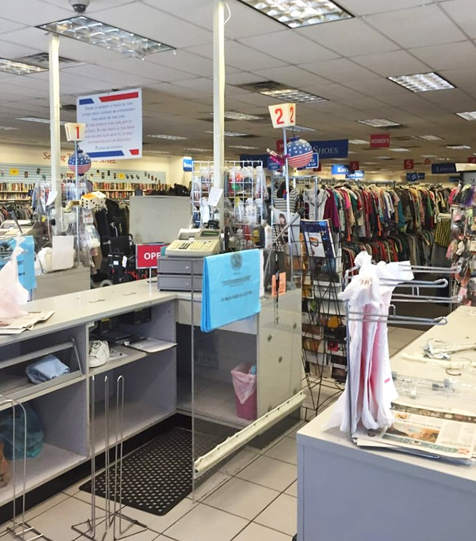 Behind the counter, where transactions happen and relationships form—the nerve center of this bargain ecosystem.