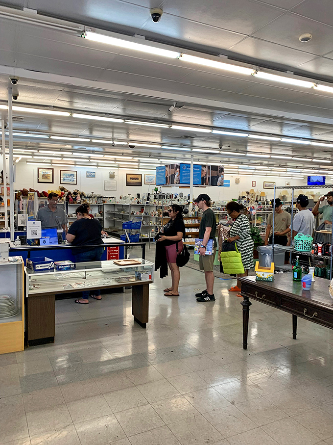 The checkout counter&mdash;the final frontier between you and your newfound treasures. The line moves with the anticipation of bargains tallied.