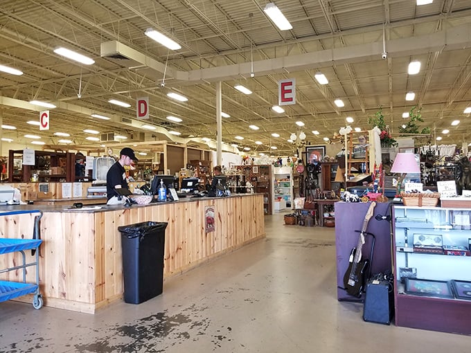 The nerve center of antique adventures. Those lettered signs overhead aren't just for show—they're your treasure map coordinates.