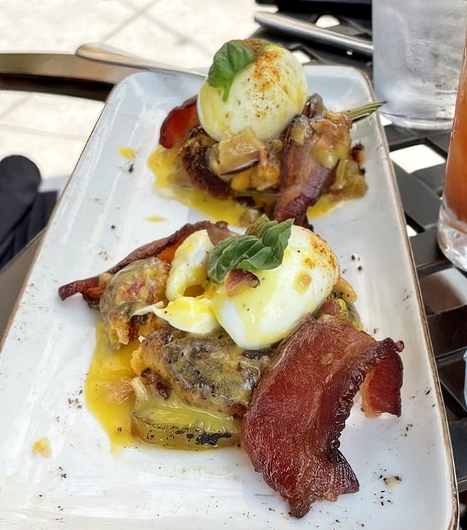 Breakfast meets art form with these Benedict creations&mdash;where perfectly poached eggs perform a golden lava flow over crispy bacon.