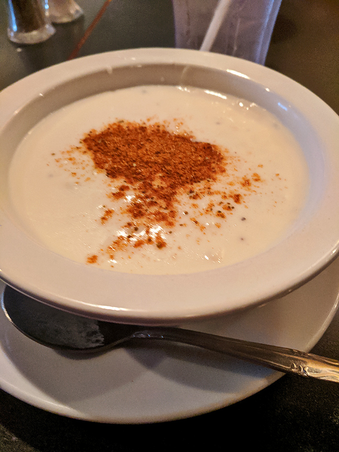 Creamy crab soup delivers comfort in a bowl, featuring the same quality seafood that makes their crab cakes legendary.