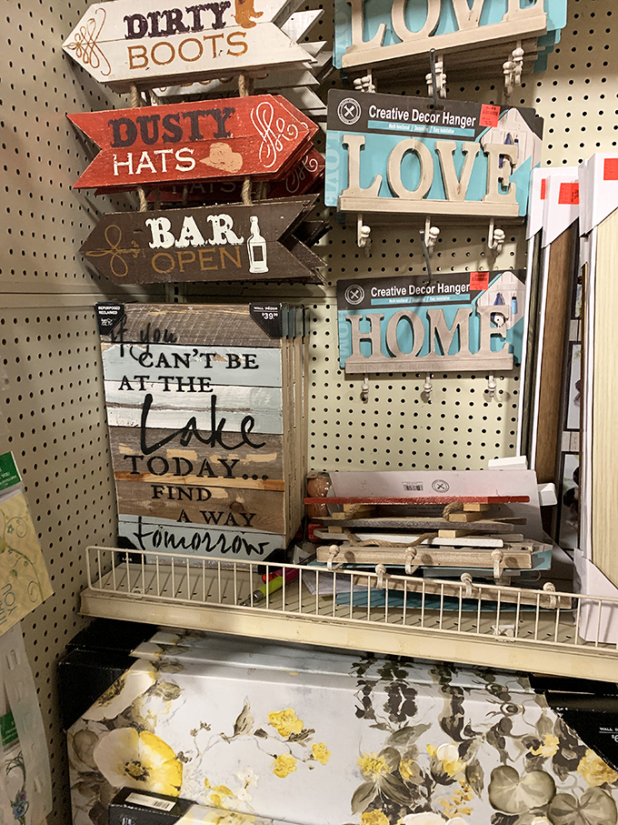 Home d&eacute;cor signs that speak universal truths: can't be at the lake today? Neither can most people's budgets, but these prices help.