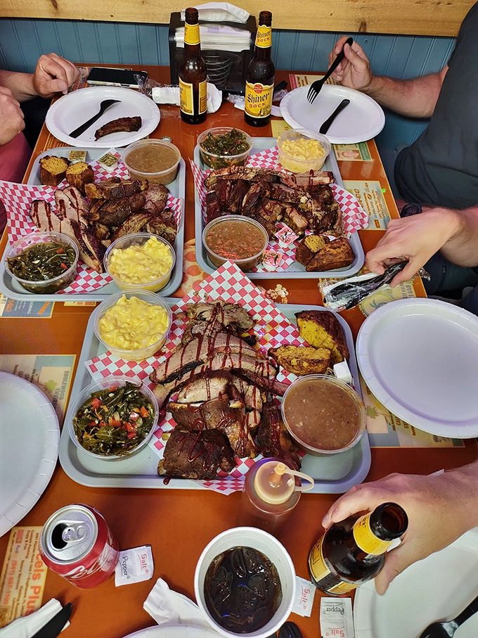 This table spread isn't just a meal&mdash;it's a family reunion where the guests of honor are smoked to perfection.