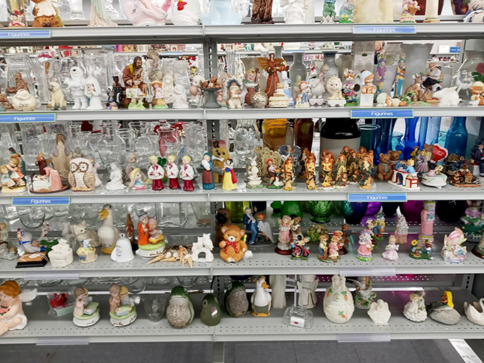 A ceramic menagerie stands at attention. From religious figurines to whimsical animals, these silent sentinels have witnessed countless living room conversations.