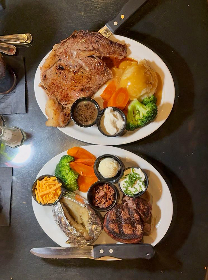 Two plates, two perfect meals. When the knife slides through that steak like butter, you know you've made all the right life choices.