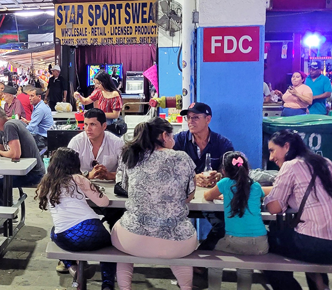 The food court serves as both refueling station and social hub. Nothing builds an appetite quite like serious bargain hunting.