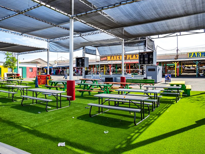 The food court&mdash;where picnic tables await beneath merciful shade and the only tough decision is which international cuisine to try first.