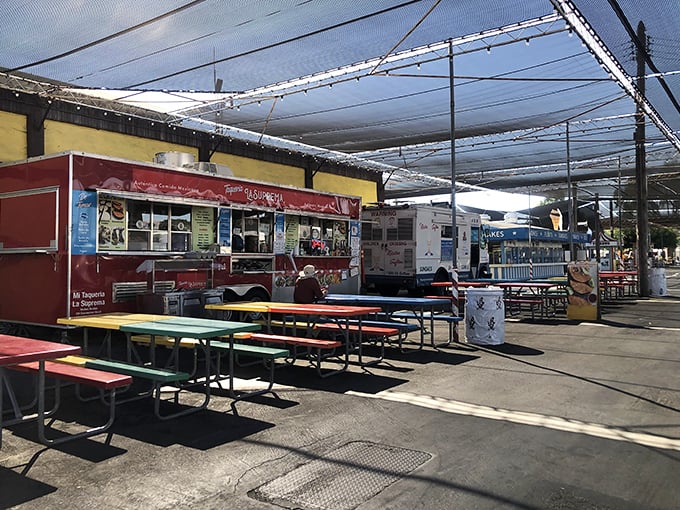 Food court nirvana awaits the hungry shopper. These colorful food stalls serve as refueling stations for serious bargain hunters needing sustenance between deals.