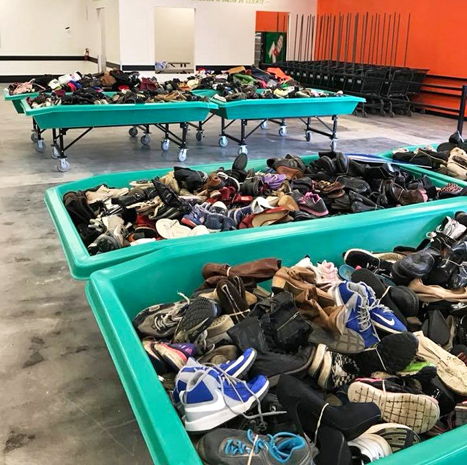 The footwear section resembles a shoe convention where every sole has a story and every pair awaits its Cinderella moment.
