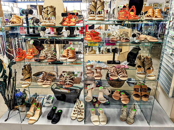 This impressive shoe display rivals department stores with its organization and variety&mdash;proving secondhand doesn't mean second-rate.