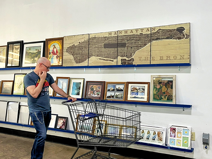 Art department archaeology: That Manhattan map might be your apartment's missing conversation piece, hiding between forgotten vacation landscapes.