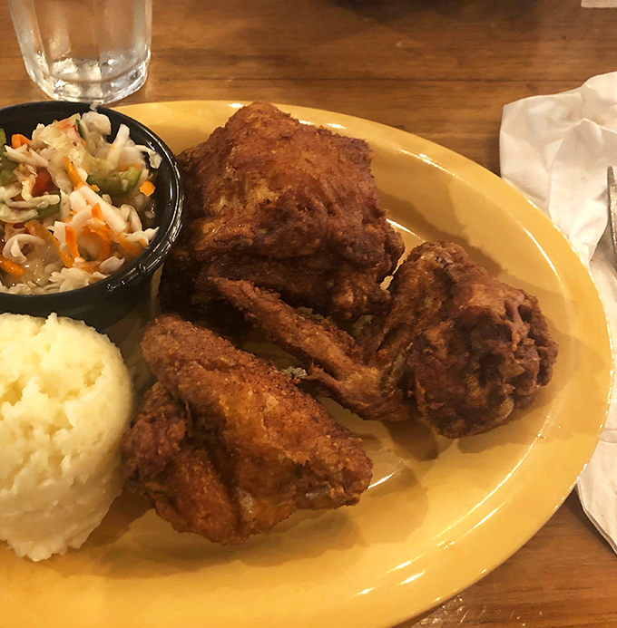 Fried chicken that would make your grandmother both jealous and proud. The coating has that satisfying crackle that announces: "This is the good stuff."