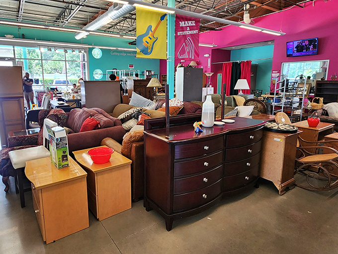 Furniture arranged like a living room in your coolest friend's house&mdash;the one who somehow makes "eclectic" look intentional rather than accidental.
