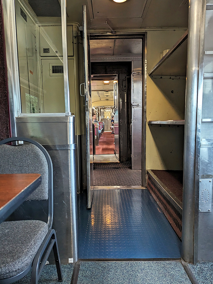 Every vintage train car tells stories in its narrow corridors. This one whispers of honeymooners and businessmen who once traversed these same passageways.