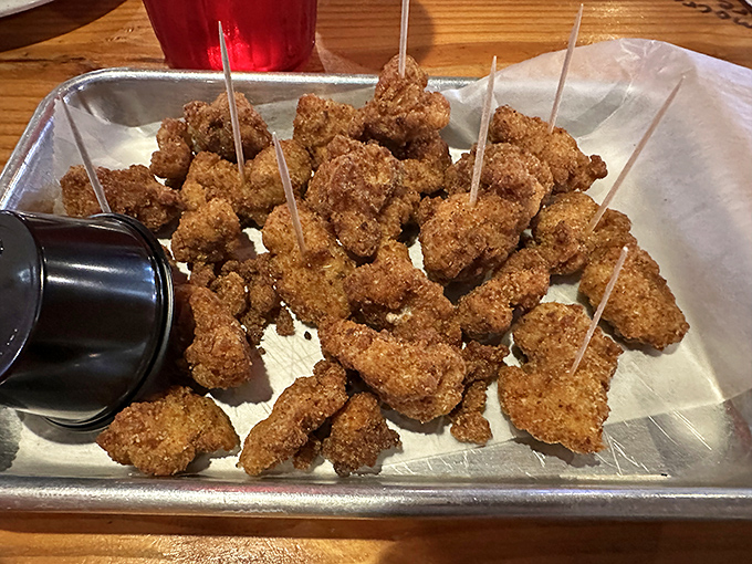 These golden-brown gator bites might make first-timers nervous, but one taste of the crispy exterior and tender interior converts skeptics into evangelists.