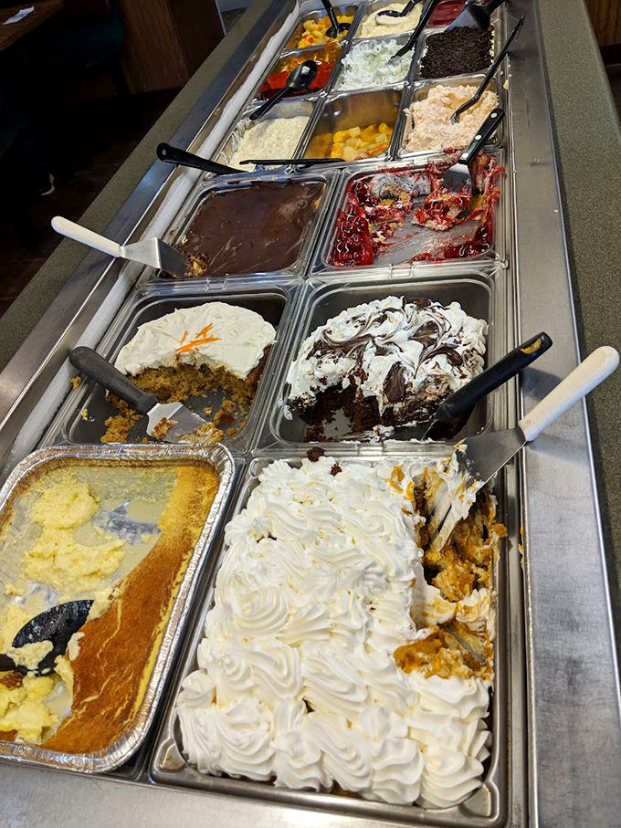 The dessert section of the buffet—where diets go to die and memories are born. That whipped cream mountain has my name on it.