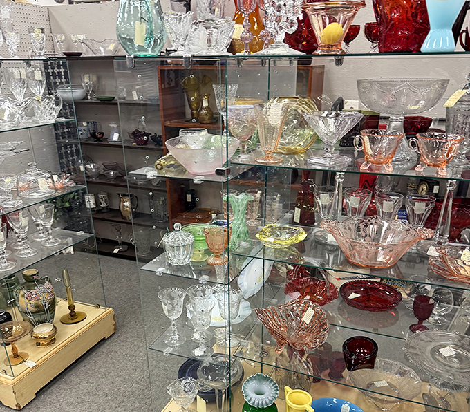 Crystal kingdom! This dazzling display of Depression glass and vintage crystal could turn even the most casual dinner into a "Downton Abbey" affair.