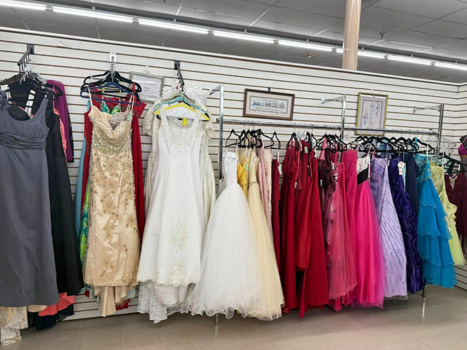 The formal wear section&mdash;where wedding dresses and prom gowns get their second chance at making magical memories without the original price tag.