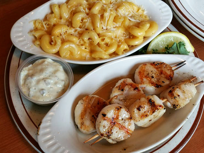 Scallops and mac & cheese: the surf and turf of comfort foods. These perfectly seared sea jewels deserve their own moment of silence.