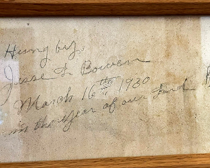 Handwritten history from 1920 preserved on the wall&mdash;a century-old graffiti that's now a treasured artifact rather than vandalism. Time changes everything!