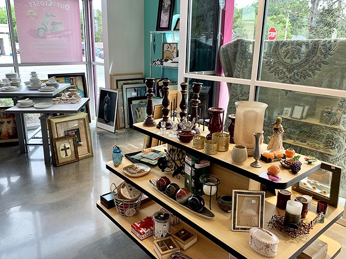 Shelves of possibility where yesterday's knickknacks become tomorrow's conversation pieces. That candleholder has stories to tell.