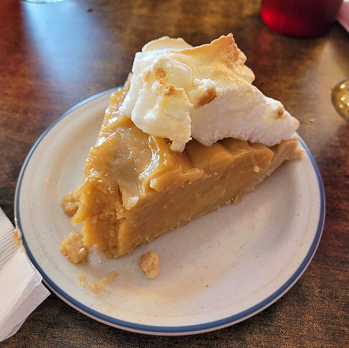 Butterscotch pie with a cloud of meringue that would make angels weep. Grandmothers everywhere are nodding in approval.