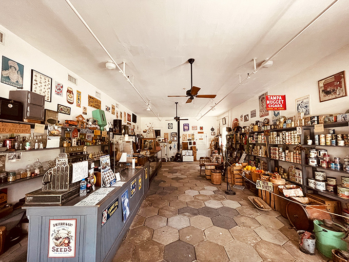 Inside the general store, shelves overflow with vintage products that would confuse modern shoppers but delighted generations of Floridians before Amazon Prime existed.