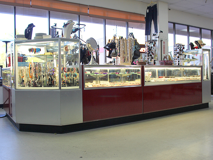 The jewelry counter gleams with possibility &ndash; vintage brooches and contemporary pieces waiting to become your "I can't believe it was thrifted" humble brag.