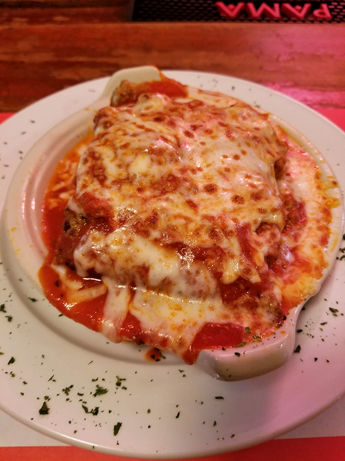 Lasagna that rises from the plate like the Italian food pyramid it is&mdash;layers of pasta, cheese, and sauce in perfect architectural harmony.