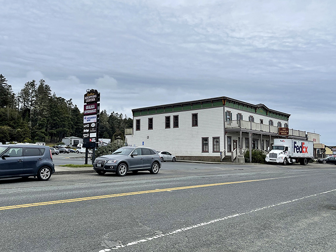 Main Street, Gualala &ndash; where rush hour means three cars might arrive at the stop sign simultaneously.