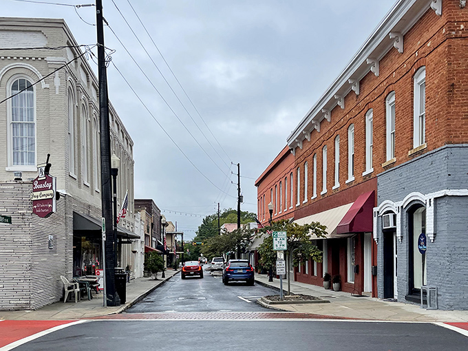 Rain-slicked streets reflect the historic facades, creating that rare moment when even the most practical Midwesterner might use the word "charming." 