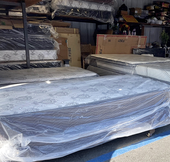 Brand new mattresses wrapped and ready prove The Roadium covers every household need imaginable.