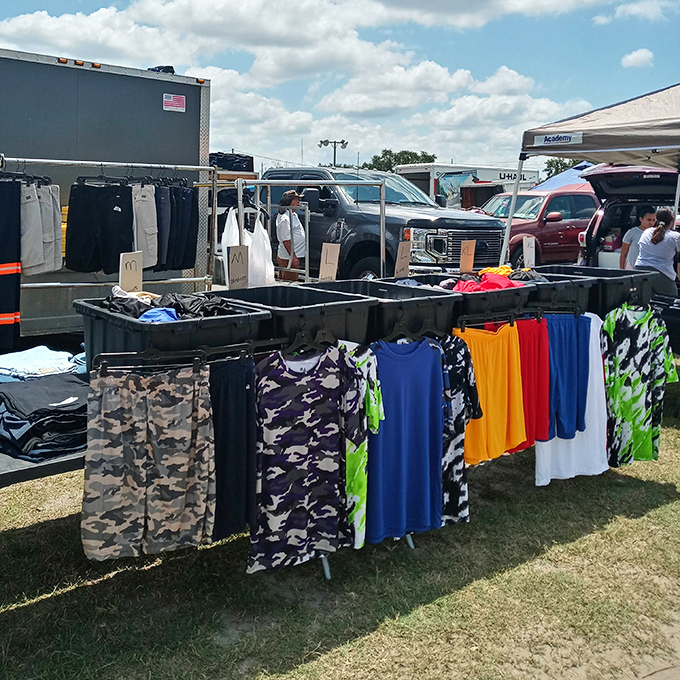 The men's department at the "open-air Nordstrom," where camouflage meets casual in a rainbow of options for the fashion-forward Florida man.