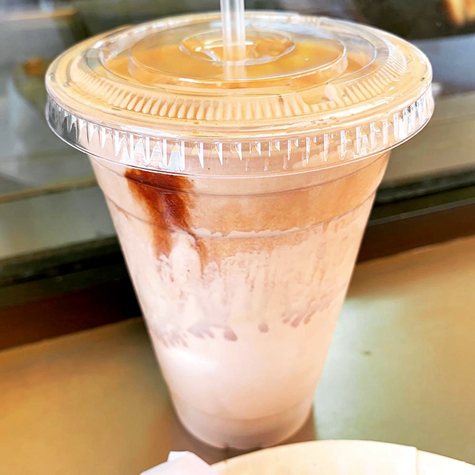 A milkshake so thick it's practically standing at attention. The straw is more aspirational than functional here.