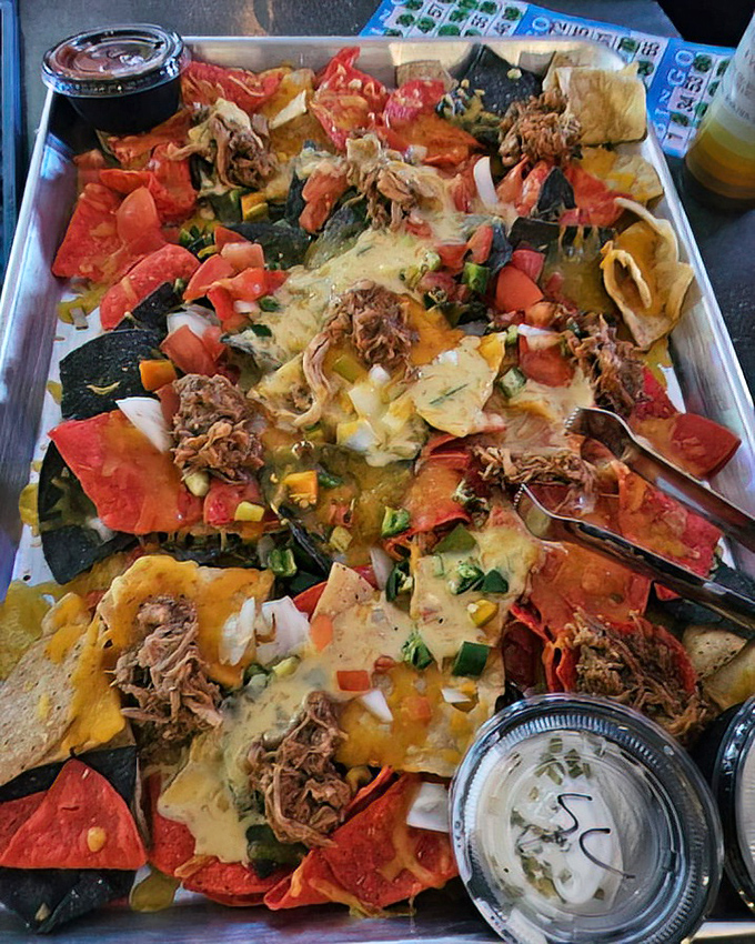Mount Nacho erupts with pulled pork lava flows and cheese avalanches that require a strategic eating plan.