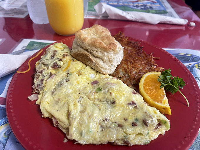 This omelet breakfast showcases the kitchen's mastery of turning simple ingredients into morning magic.